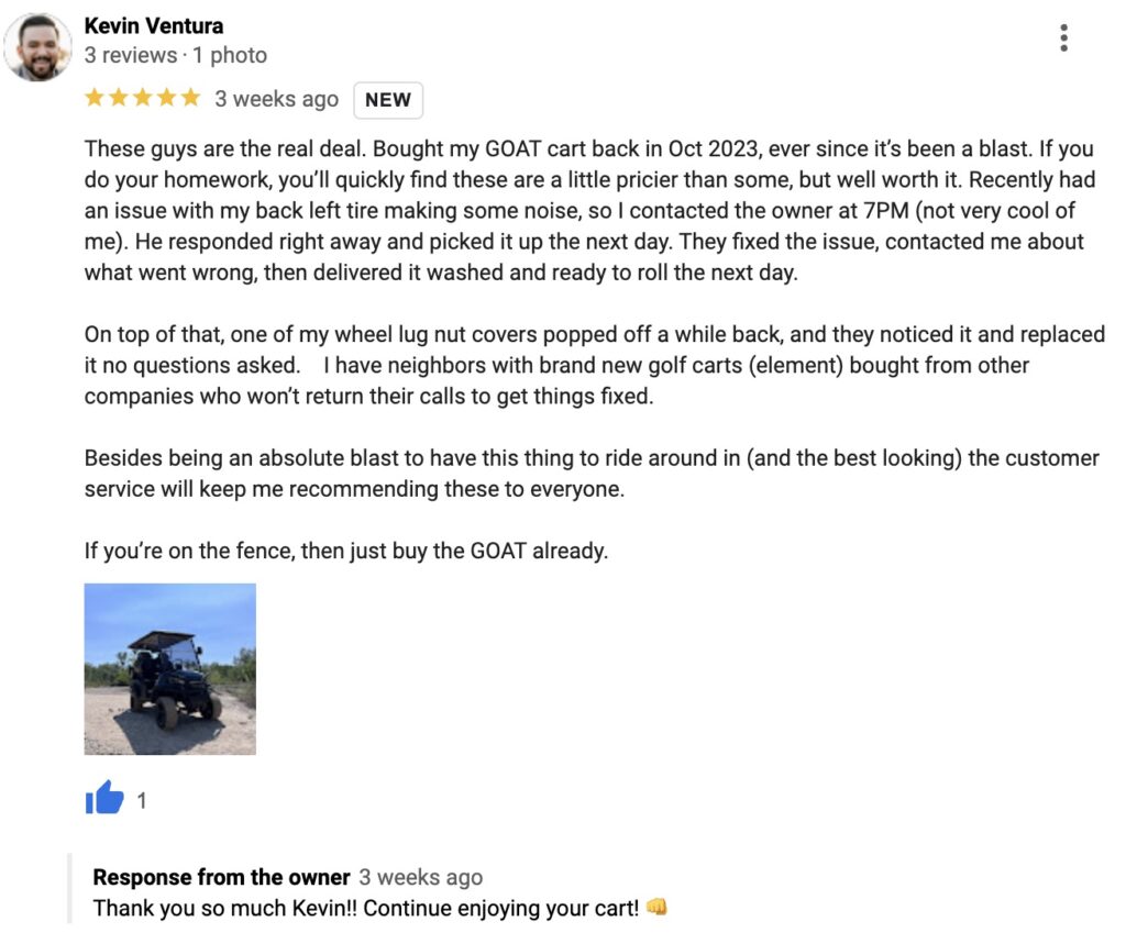 Reviews - GOAT Custom Golf Carts